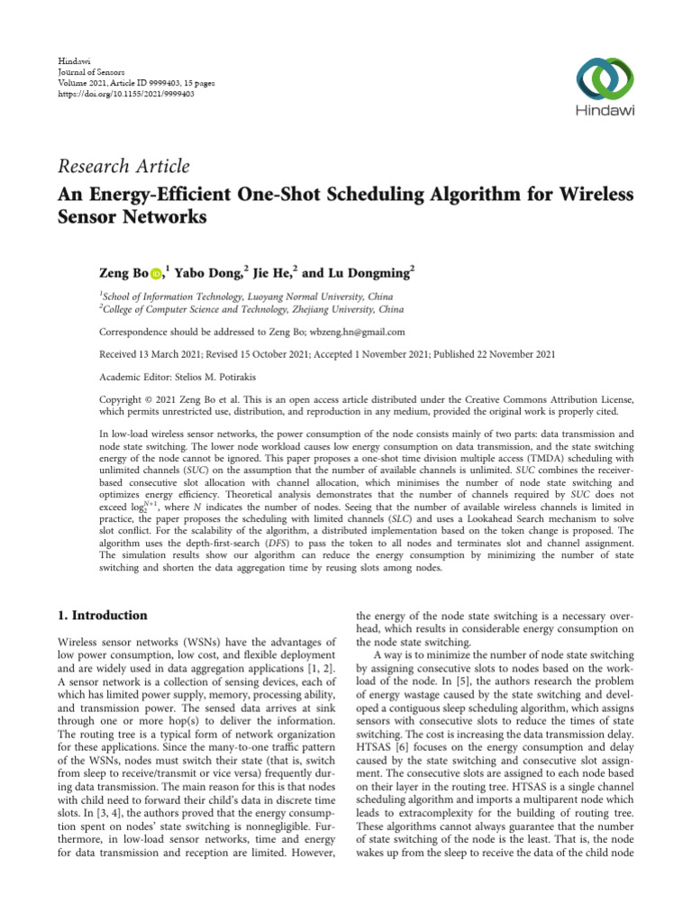 An Energy Efficient One Shot Scheduling Algorithm For Wireless Sensor Networks Pdf Wireless