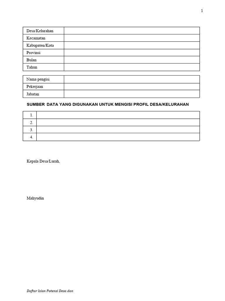 Form Data Potensi | PDF
