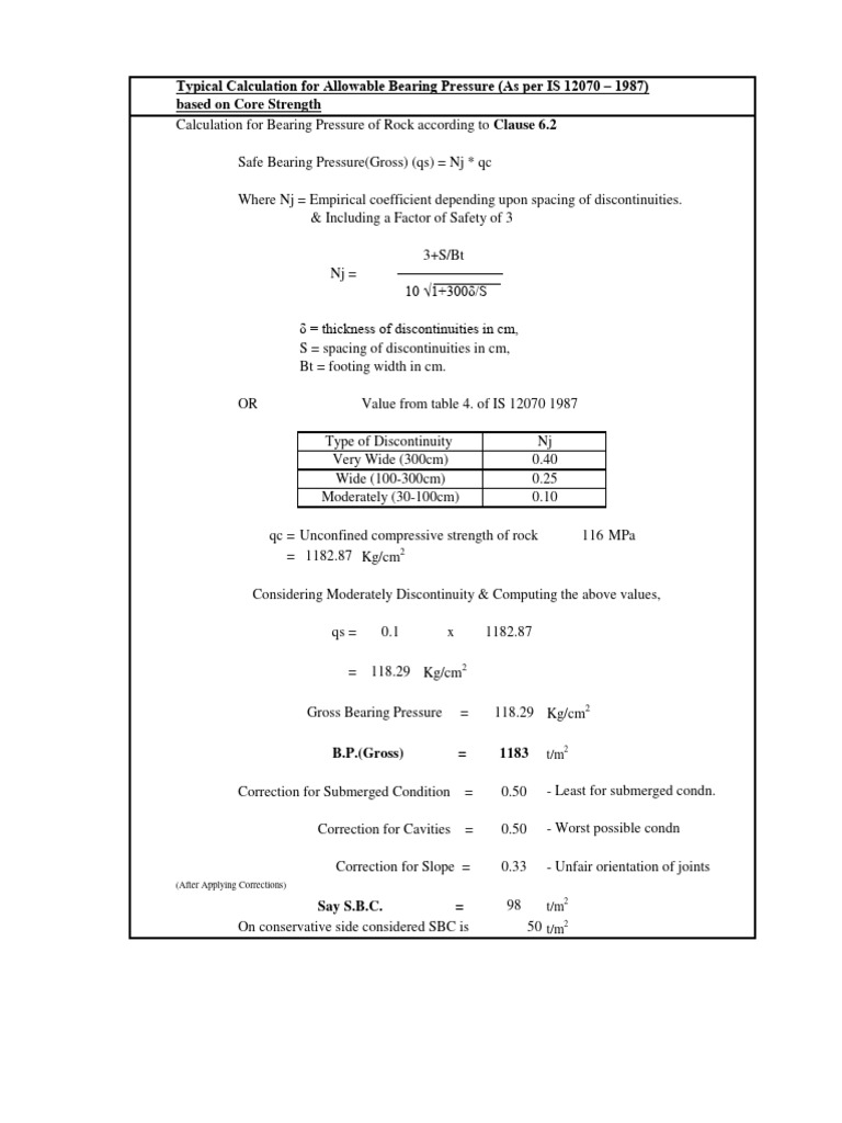 Allowable Bearing Pressure Calculation | PDF | Science & Mathematics