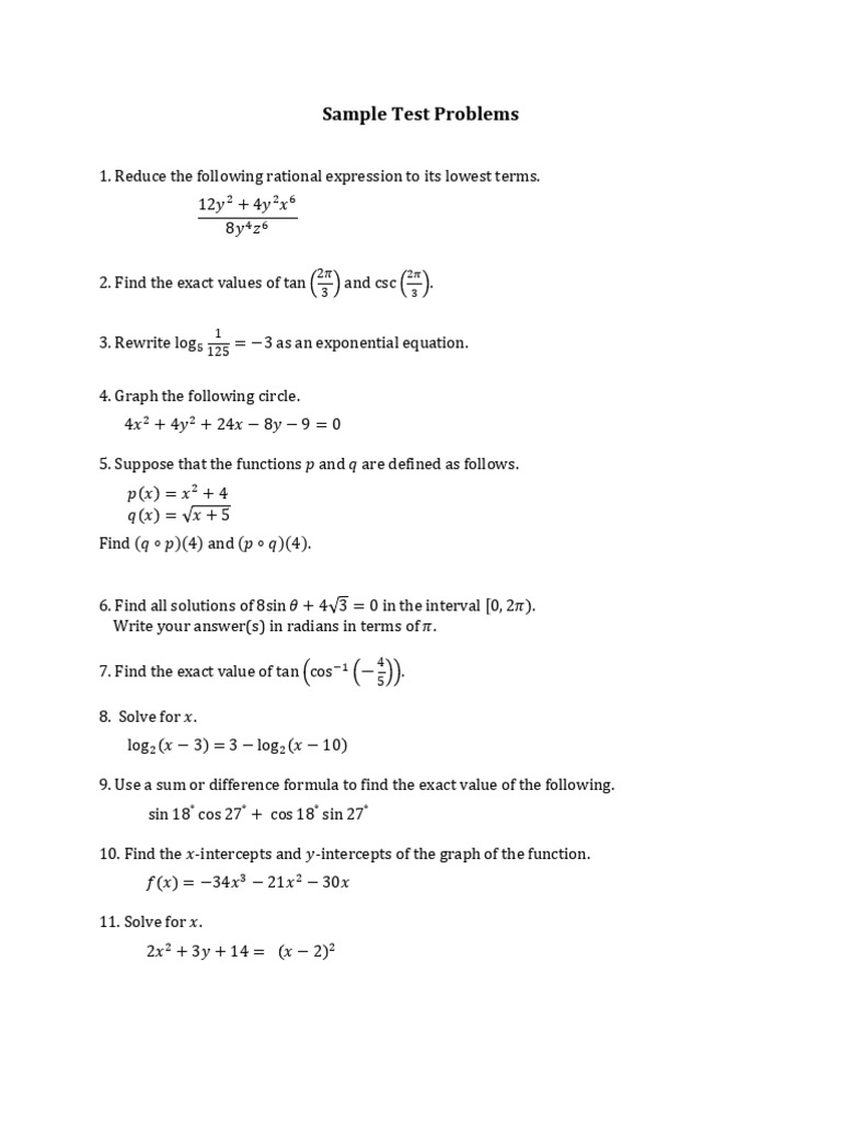 CALCULUS SampleQuestions | PDF | Function (Mathematics) | Logarithm