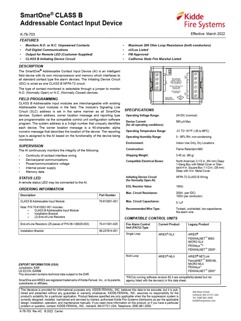 Kidde_Addressable_Contact_Input_Device | PDF | Input/Output | Switch