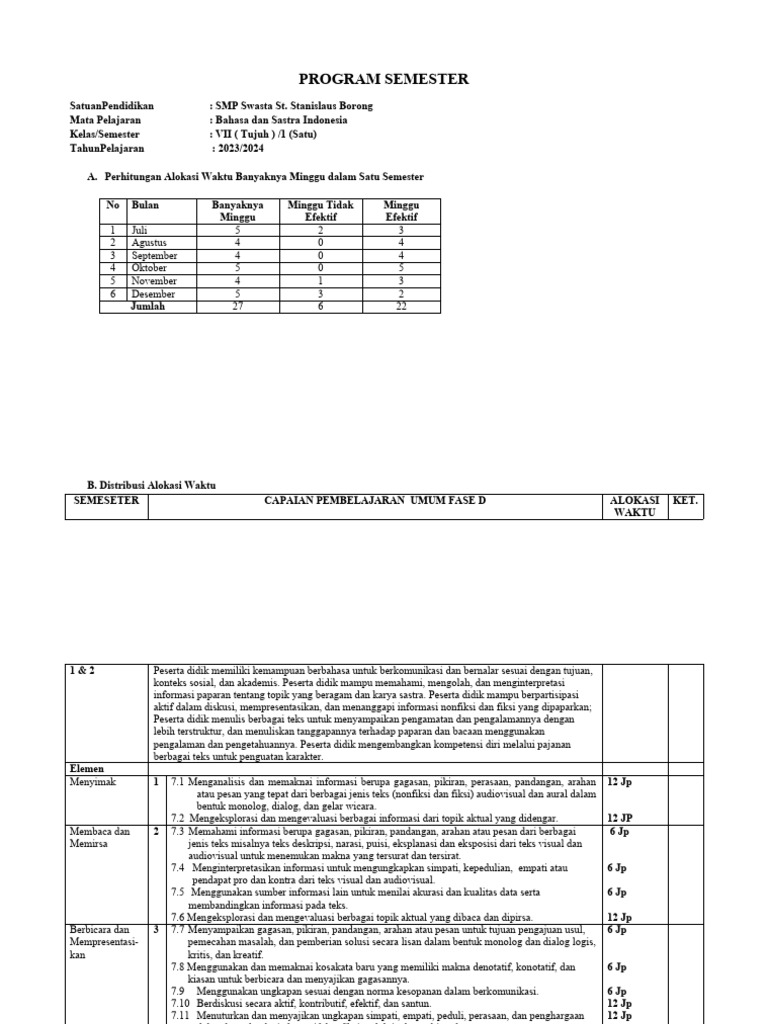 Program Semester Kumer | PDF