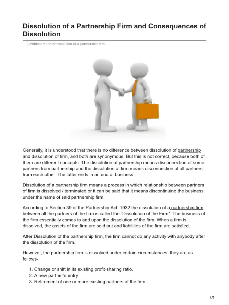 Dissolution of A Partnership Firm and Consequences of Dissolution | PDF ...