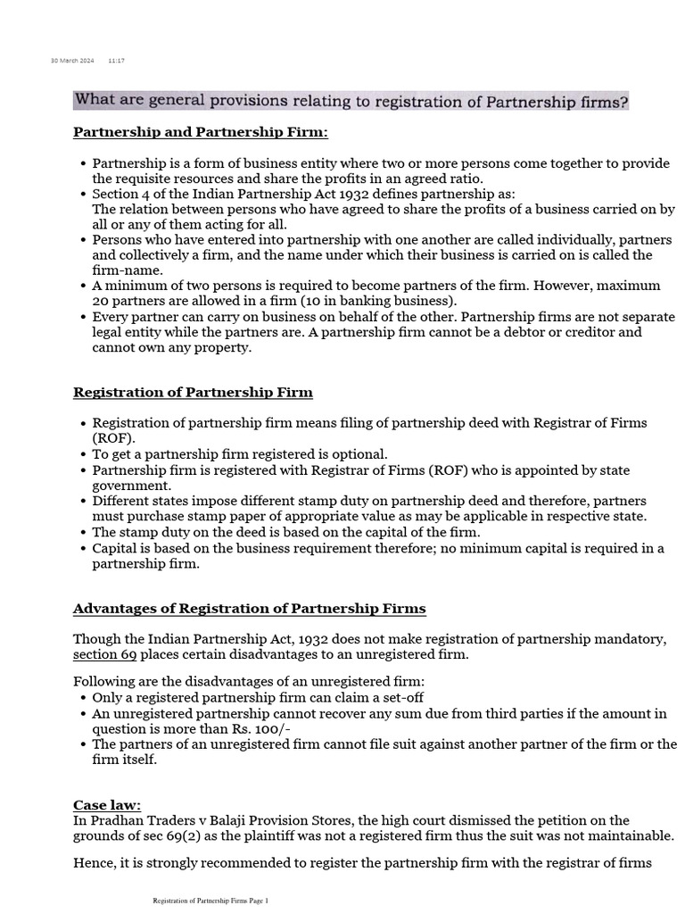 Registration Process for Partnership Firms | PDF | Partnership ...