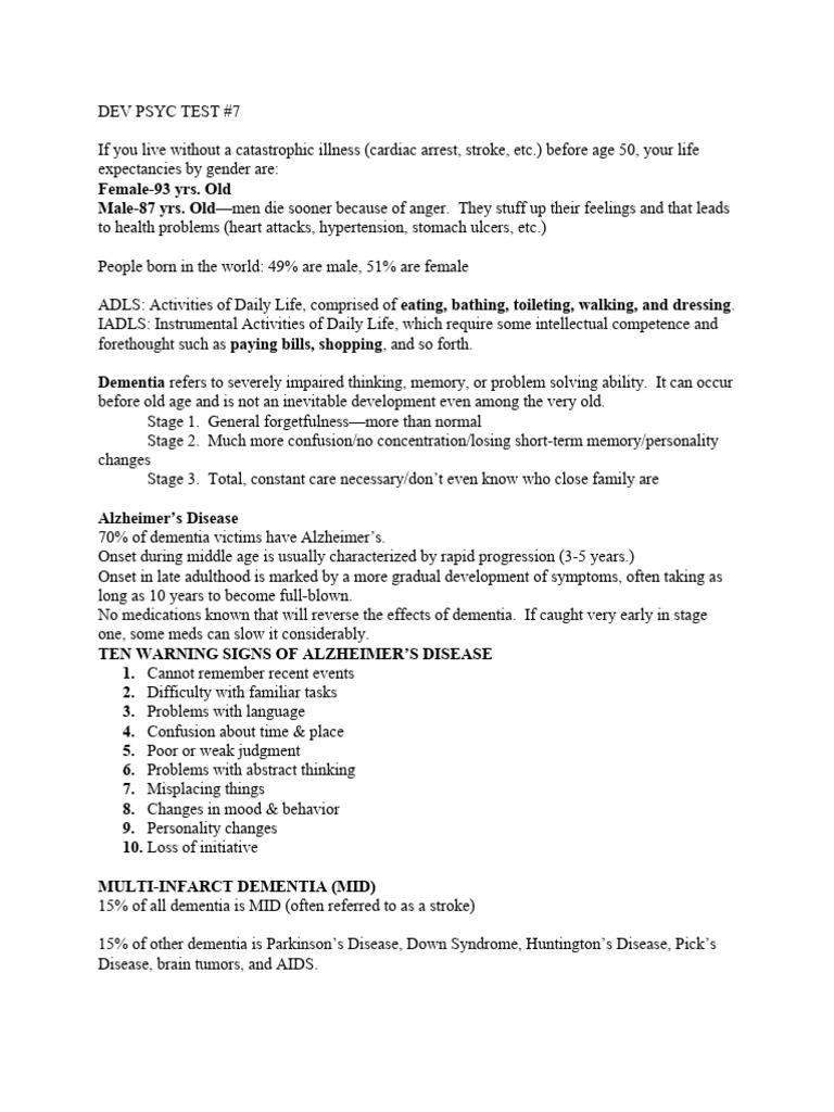 Dev Psyc Test | Download Free PDF | Dementia | Ageing