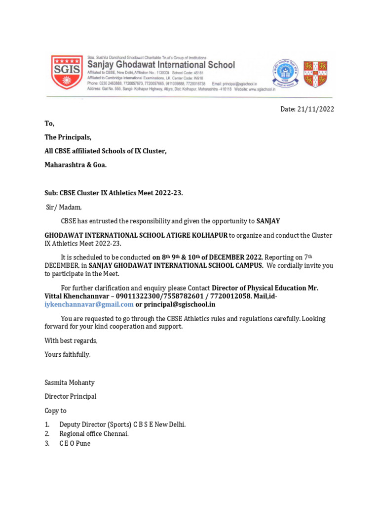 CBSE Cluster IX Athletics Meet 2022-23 | PDF | Sports & Recreation