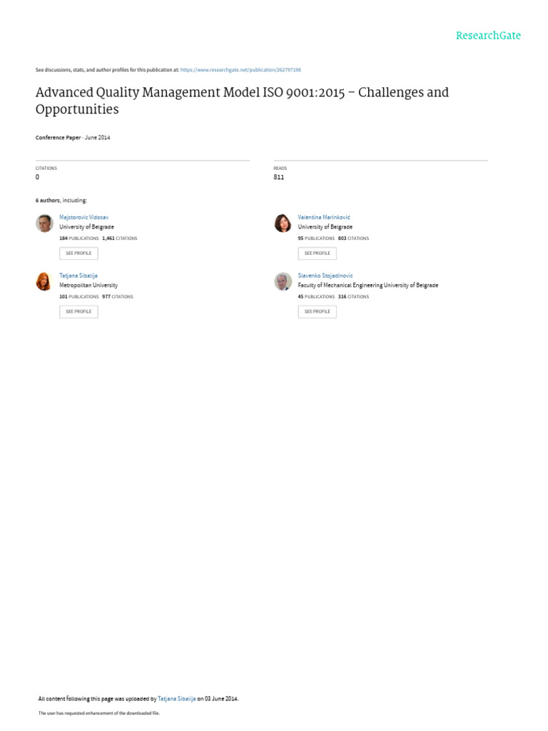 Advanced Quality Management Model ISO 9001:2015 - Challenges and ...