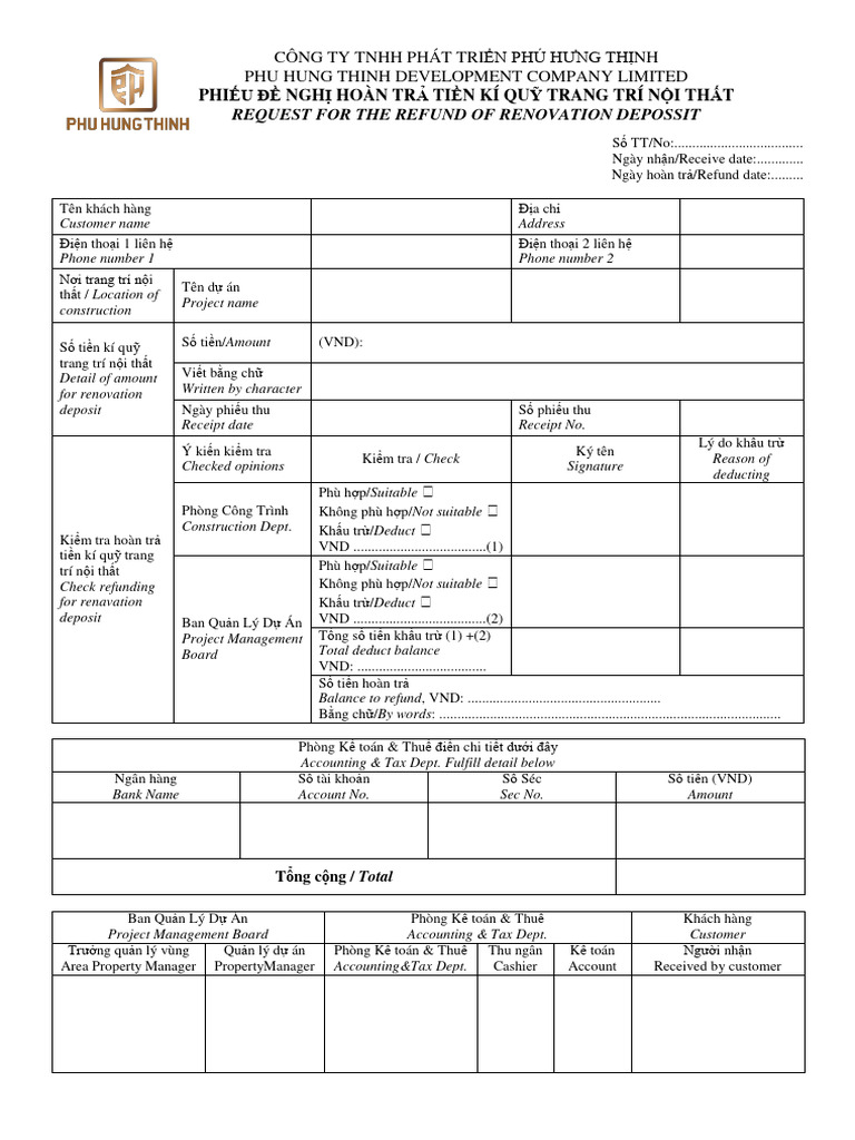 0. Phiếu Hoàn Trả Kí Quỹ Ttnt | PDF