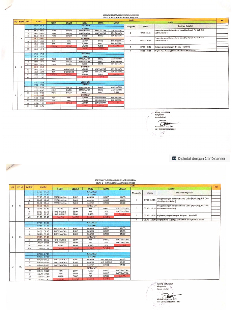 Jadwal Pelajaran Ta. 2024-2025 | PDF
