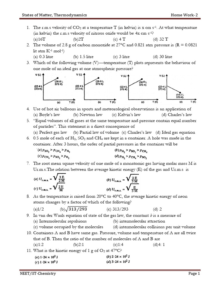 Neet Iit TH, SM hw2 | PDF | Gases | Temperature