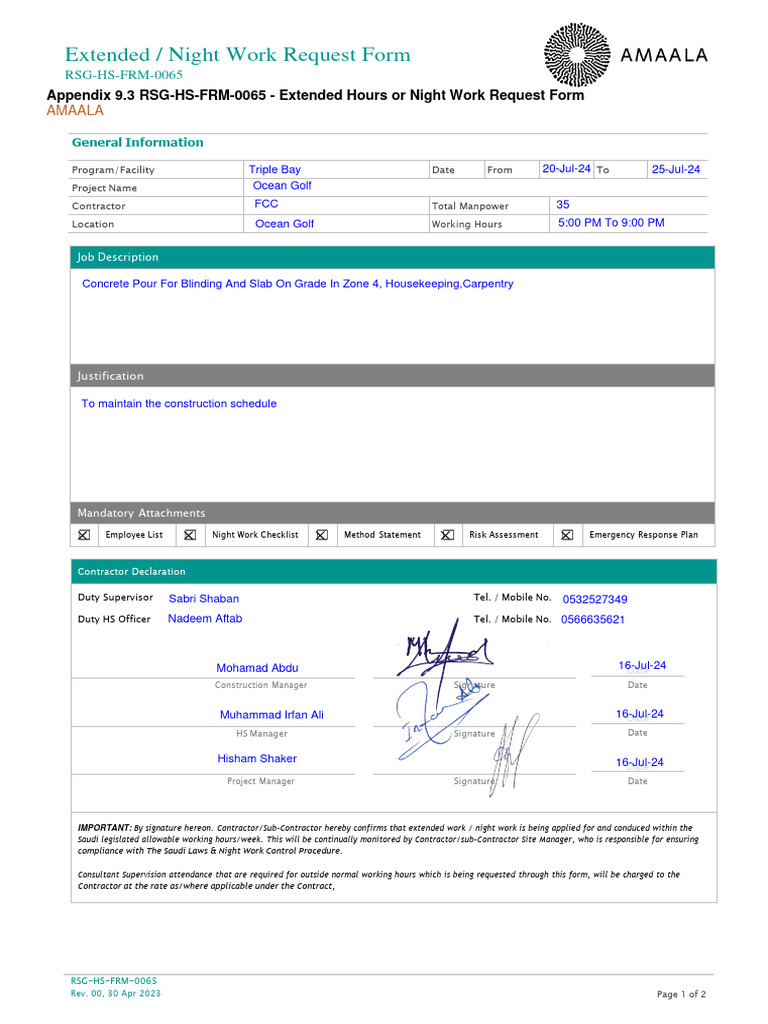 1TB05039 039C01 FTC FRM HS 0008 C0 - Extended Hours and Night Shift ...