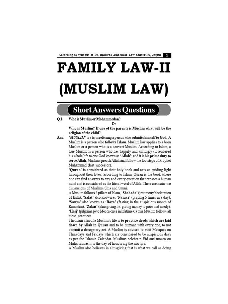 Family Law - Ii (Muslim Law) | PDF | Marriage | Sect