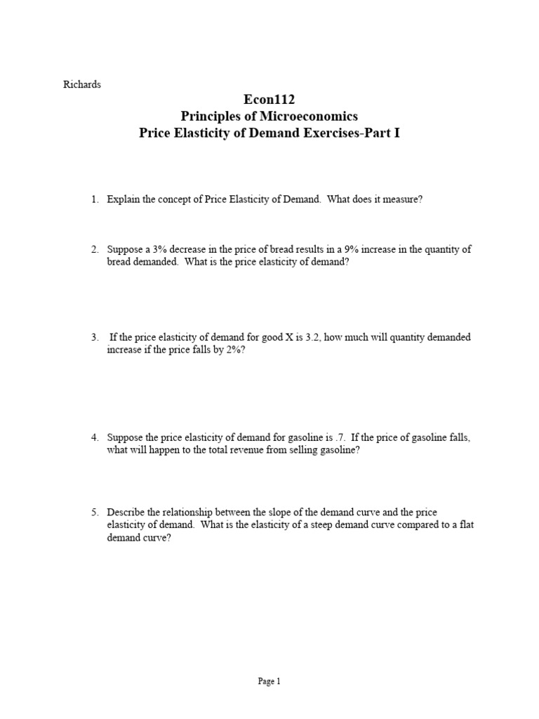 Price Elasticity of Demand Exercises | PDF | Price Elasticity Of Demand | Demand