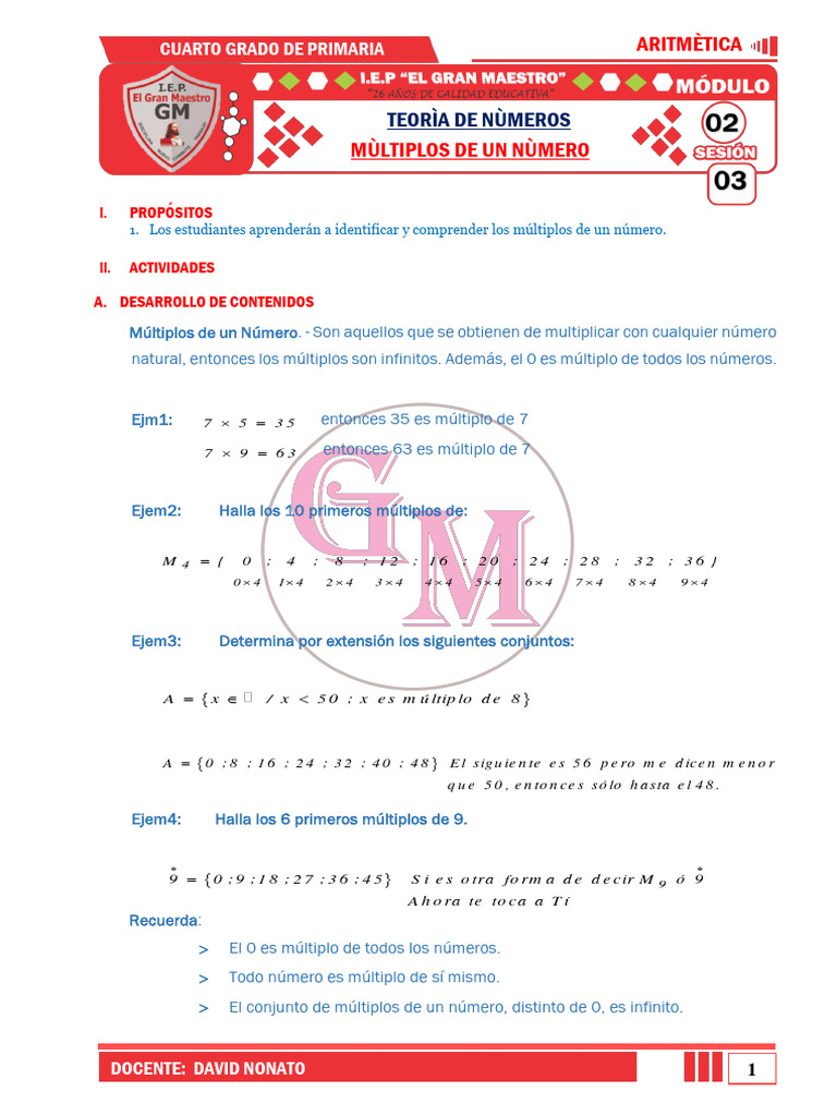 3m - Mùltiplos de Un Nùmero - 4to Grado | PDF | Matemáticas | Aritmética