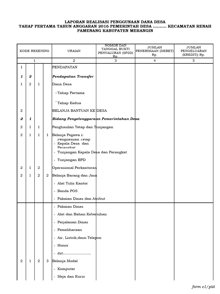 Form Laporan Realisasi Penggunaan Dana Desa | PDF