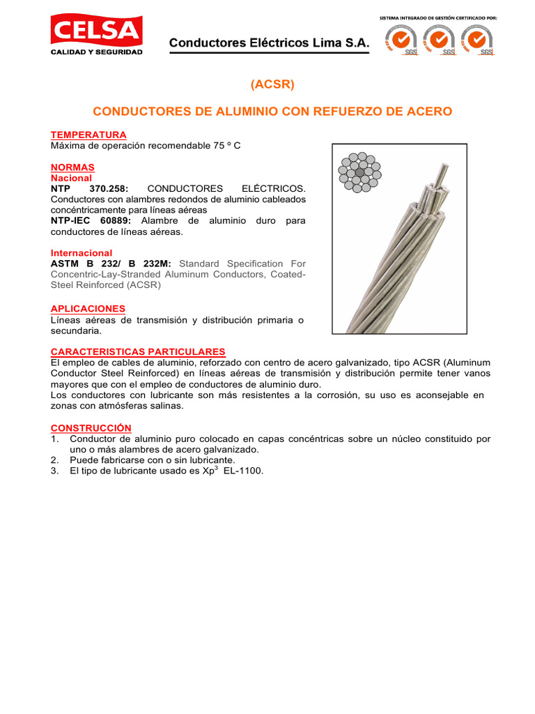 Cable Acsr | PDF | Acero | Aluminio