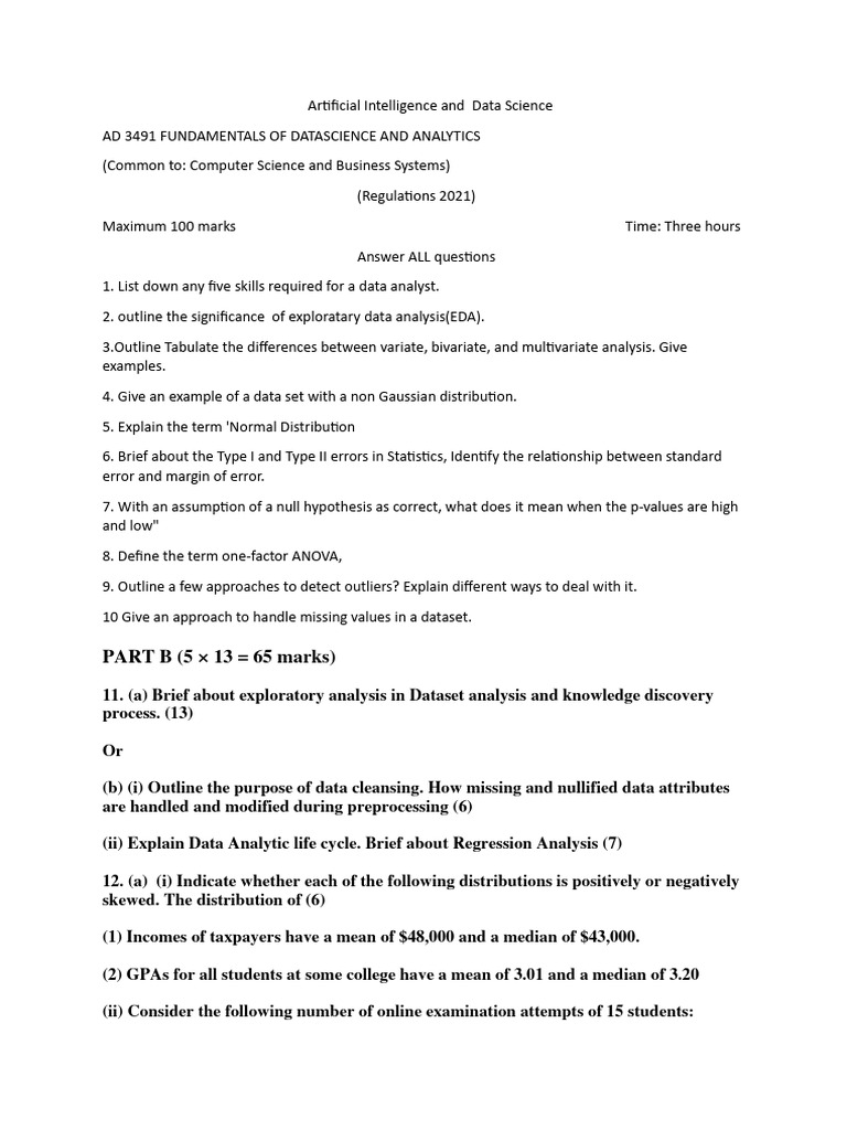 Data Science Model Examination | PDF | Data Analysis | Skewness