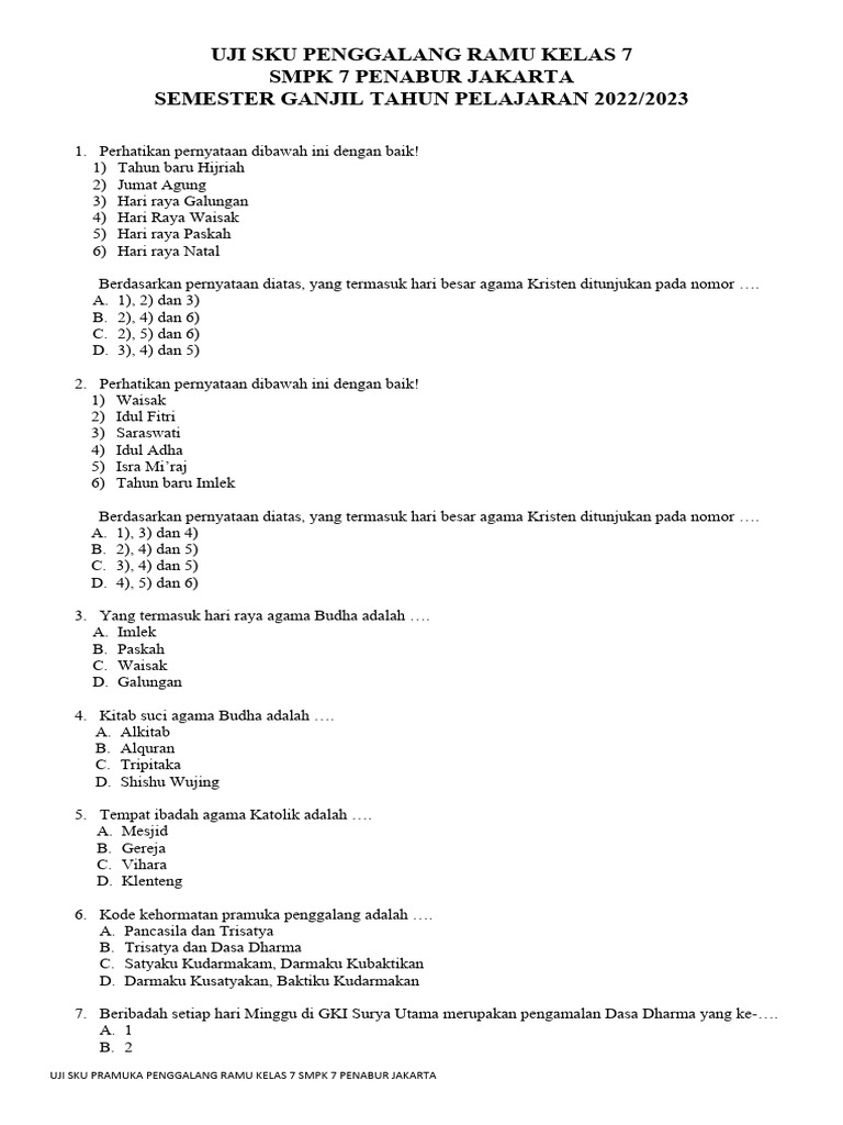 Uji Sku Penggalang Ramu Kelas 7 | PDF