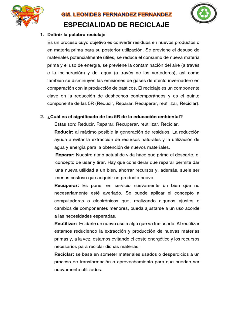 Importancia del Reciclaje y las 5R | PDF | Reciclaje | Residuos