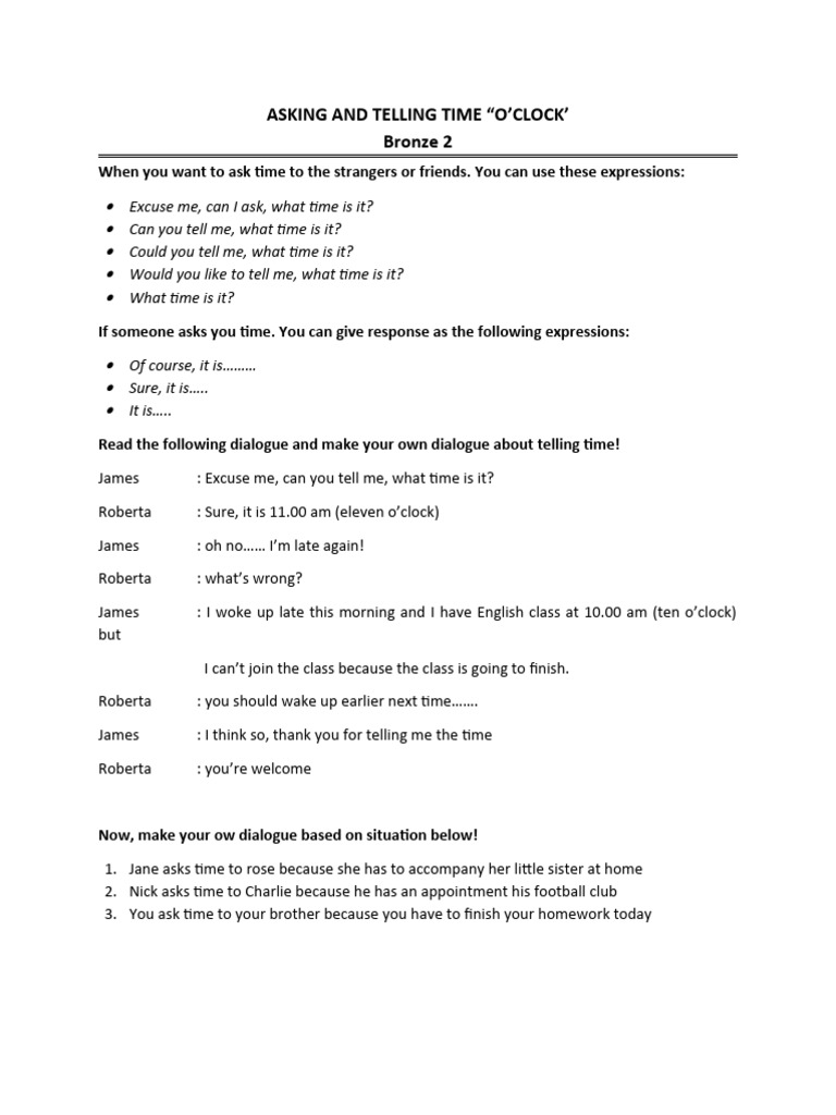 ASKING AND TELLING TIME Bronze 2 | PDF | Self-Improvement