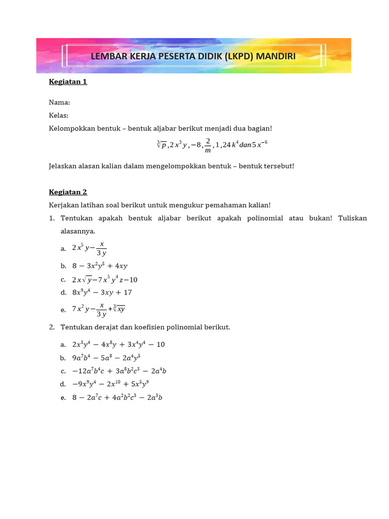 LKPD 1 Polinomial | PDF