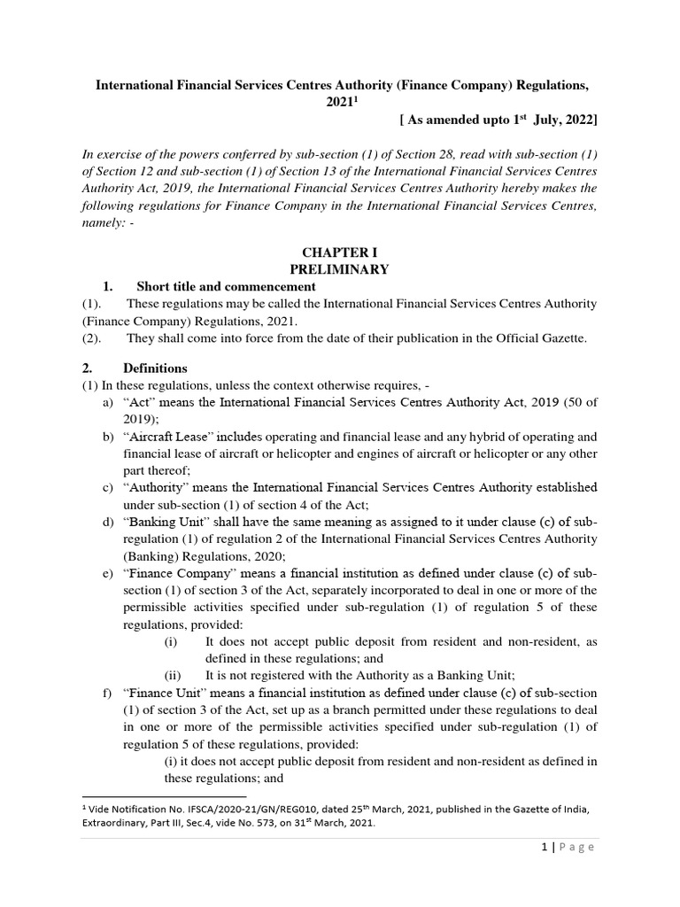 IFSC Finance Company Regulations 2021 | PDF | Financial Services ...