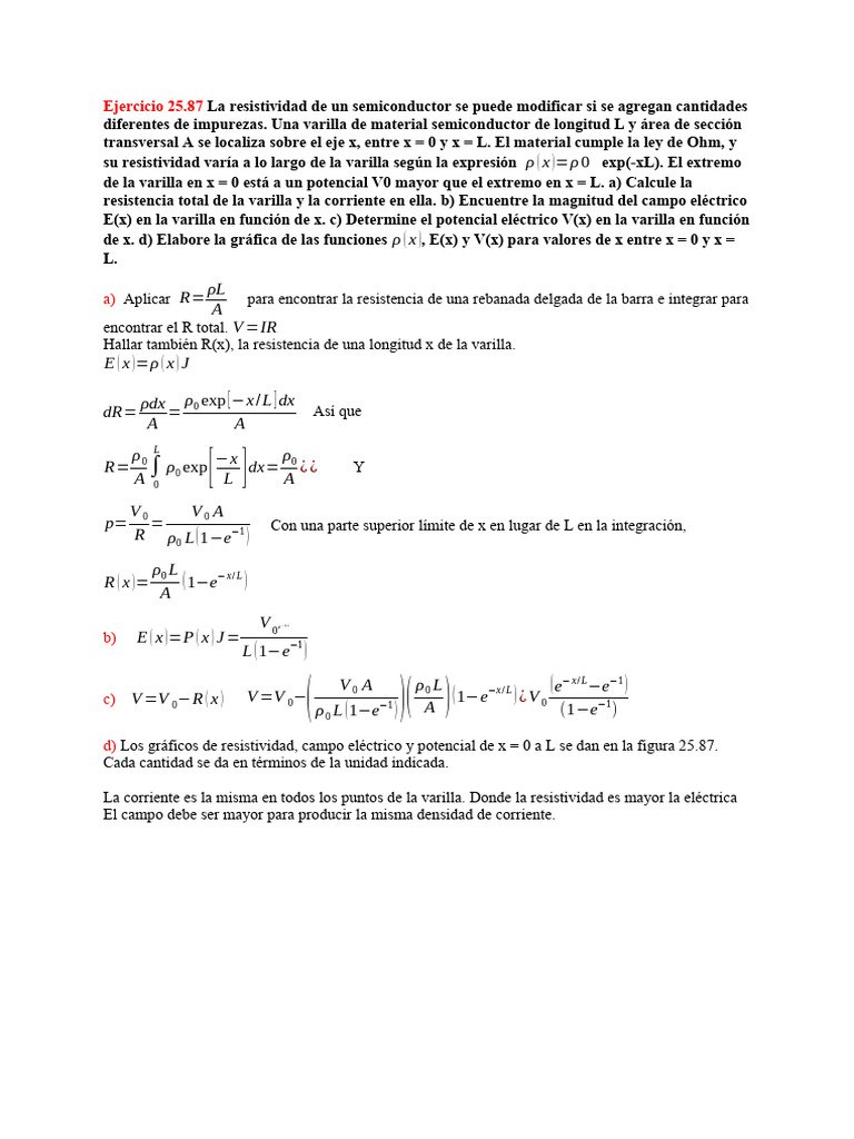 Ejercicio 25.87 | PDF | Resistividad Eléctrica y Conductividad | Resistencia Eléctrica y ...