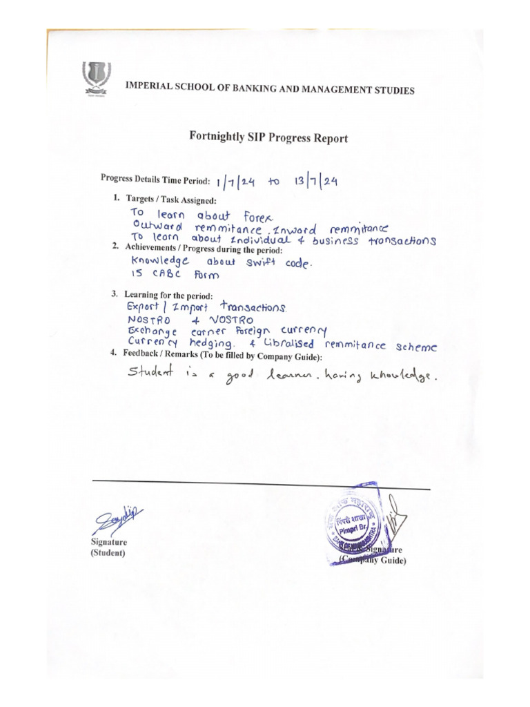 SIP Progress Report | PDF
