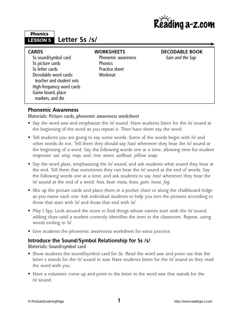 Lesson 5 Consonant Ss | PDF | Phonics | Learning