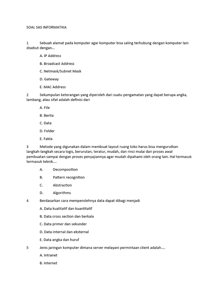 Soal Informatika Latihan | PDF