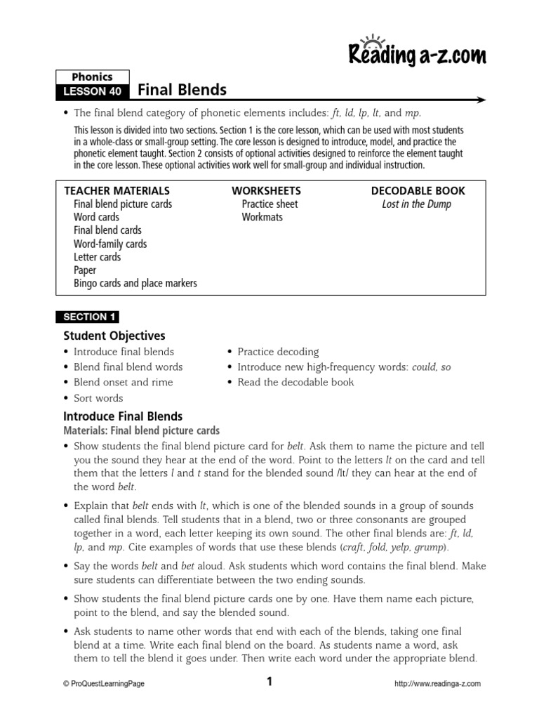 Lesson 40 Final Blends | PDF | Phonics | Syllable
