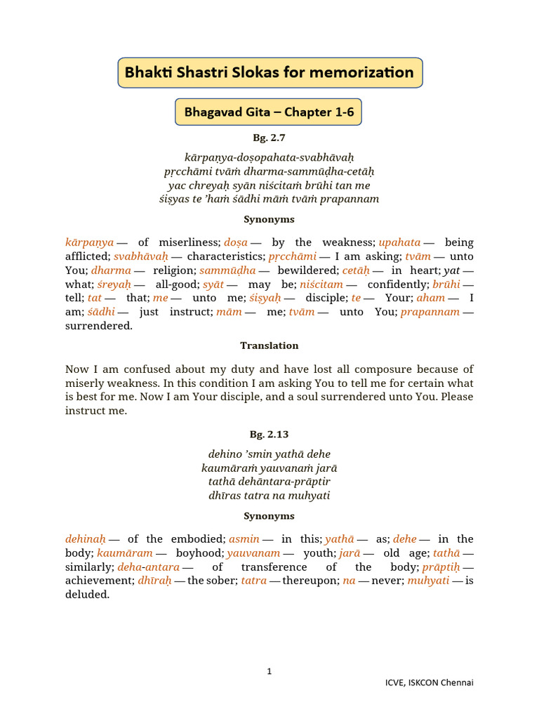 Bhakti Slokas for Memorization | PDF | Krishna | Hinduism