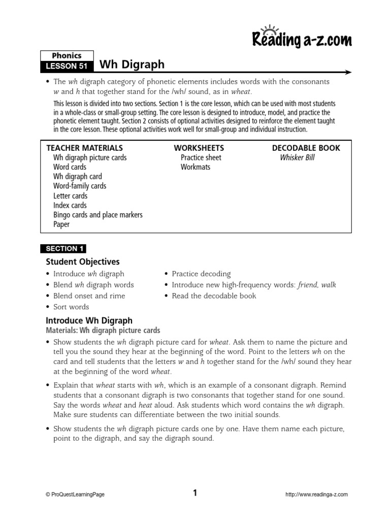 Lesson 51 Wh Digraph | PDF | Syllable | Phonics