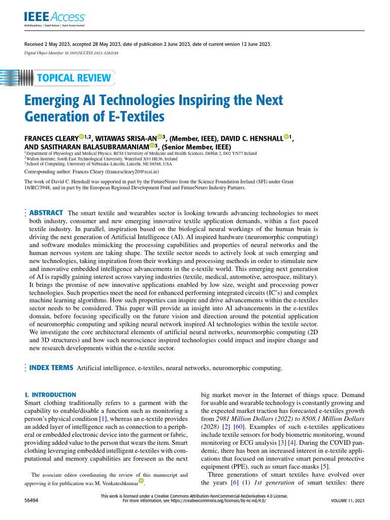 Emerging AI Technologies Inspiring the Next Generation of E-Textiles | Download Free PDF ...