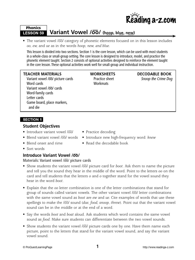 Lesson 59 Oo As in Hoop | PDF | Syllable | Phonics