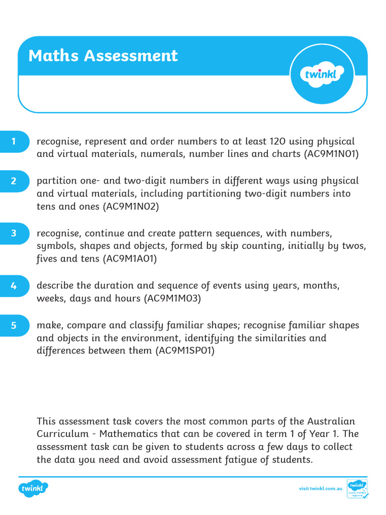 Year 1 Maths Assessment Term 1 | PDF | Shape | Mathematics