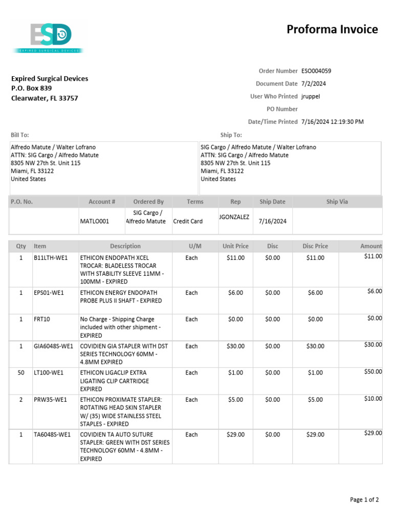 MATLO001 ESO004059 Proforma Invoice | PDF | Payments