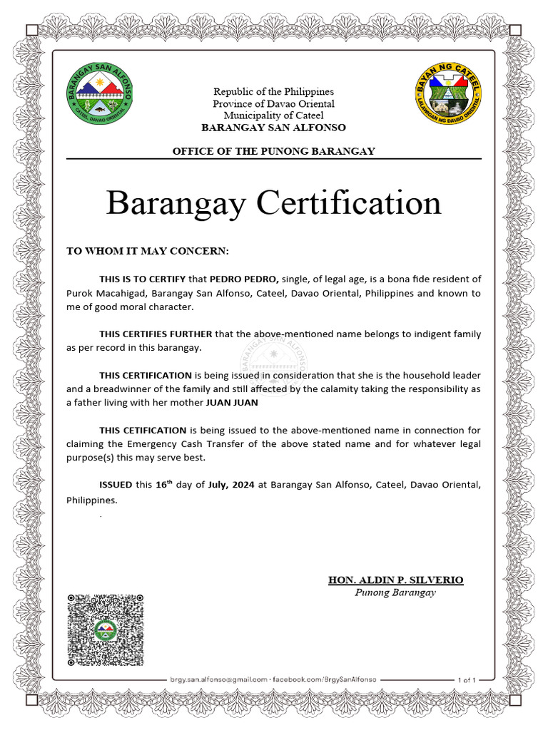 Certificate For Breadwinner | PDF