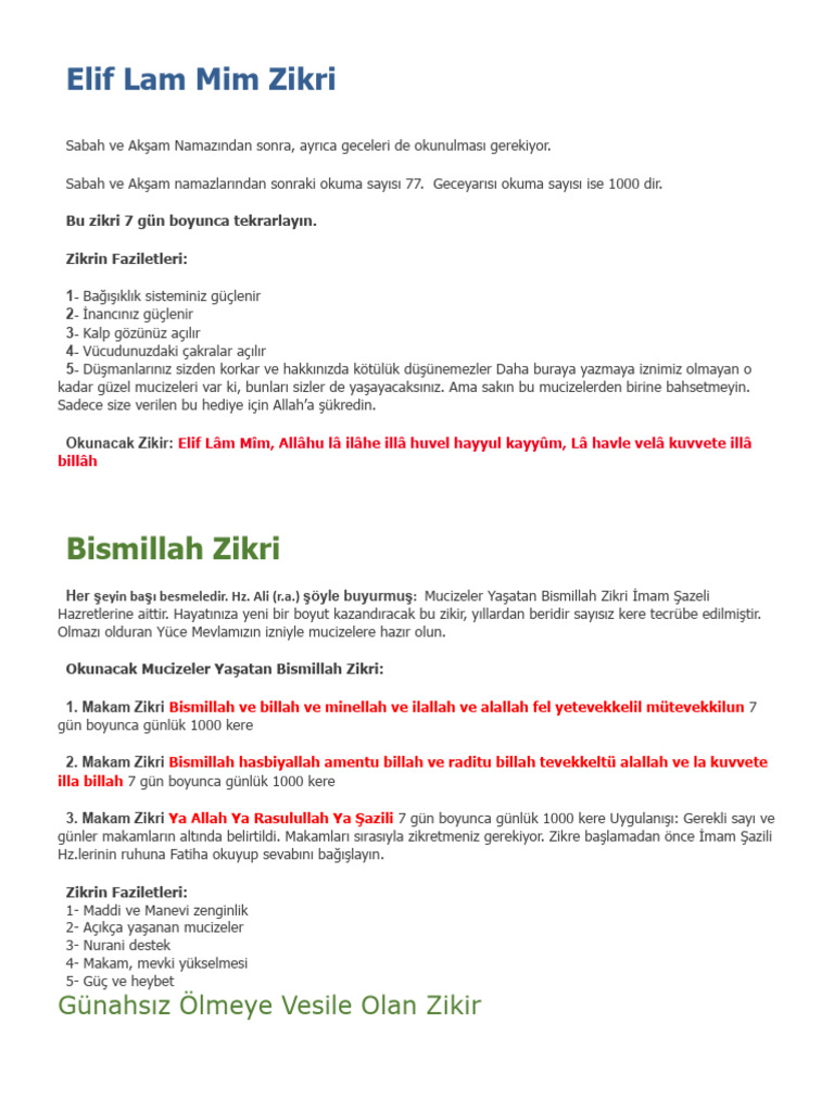 Zikirler - Docx 075112 | PDF