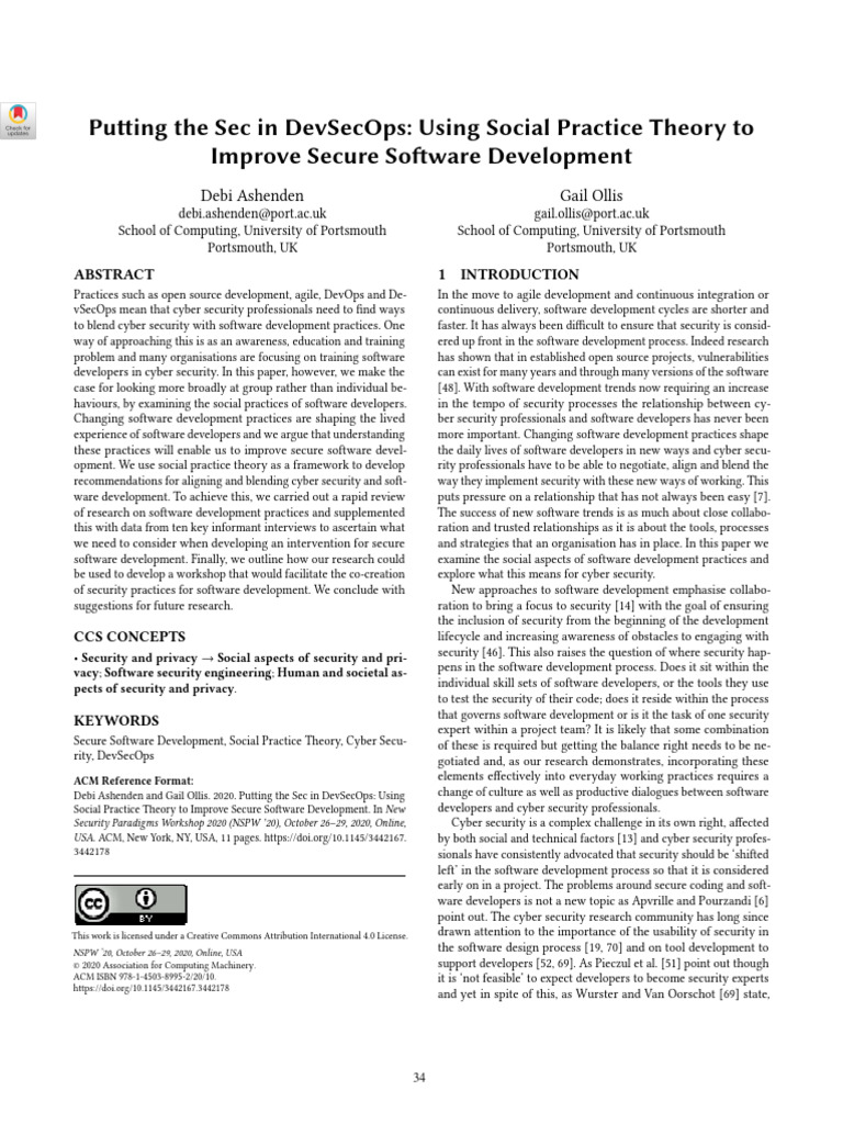 Putting The Sec In Devsecops Using Social Practice Theory To Improve Secure Software Development