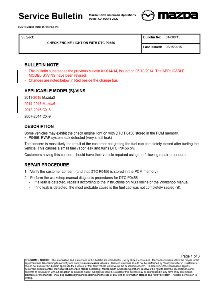 Check Engine Light On With DTC P0456 | PDF | Vehicles | Motor Vehicle