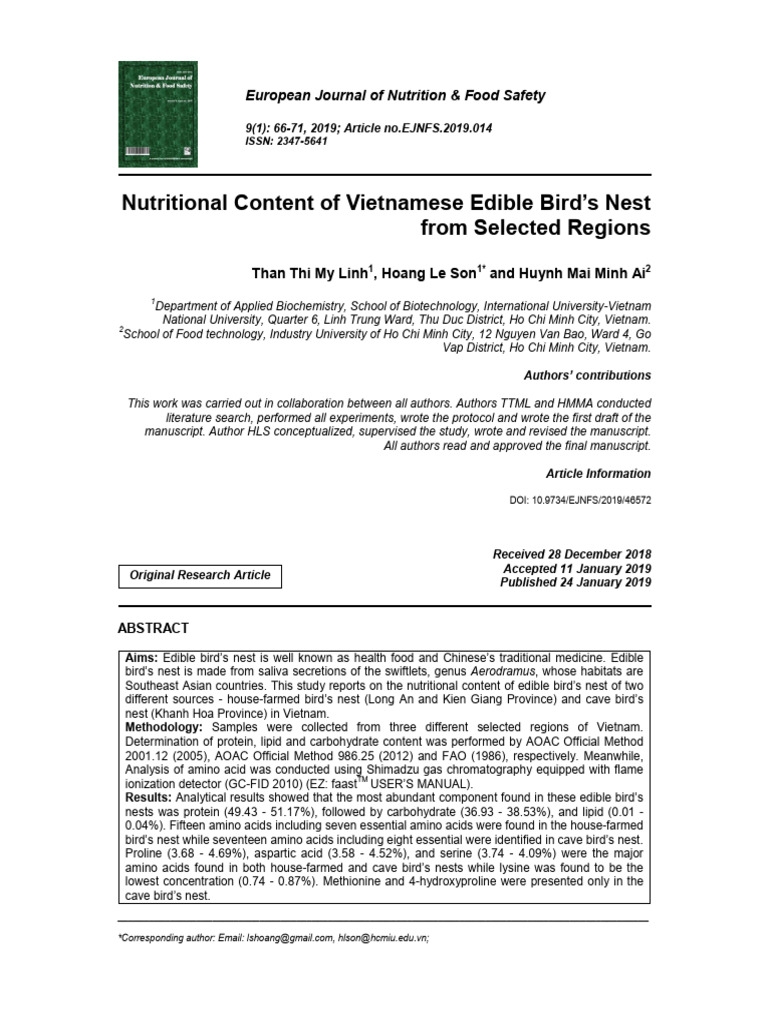 So Sanh Ham Luong Dinh Duong Yen Cac Vung Tai Viet Nam | PDF | Amino ...