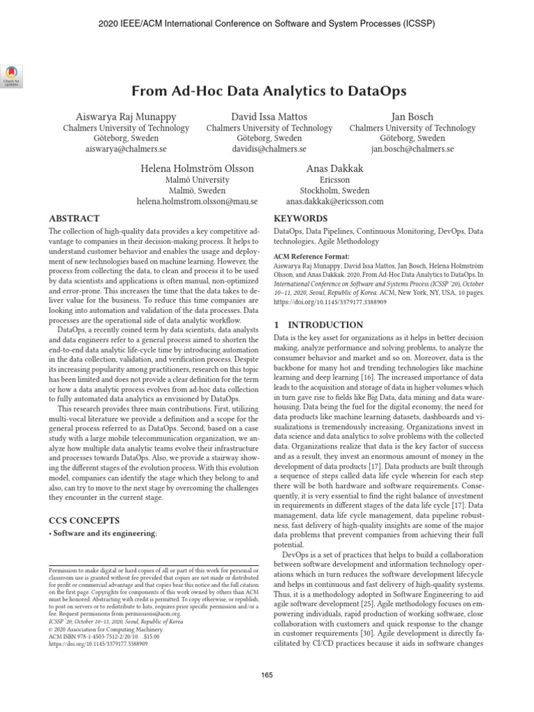 From AdHoc Data Analytics To DataOps - 2020 - Association For Computing Machinery Inc | PDF ...