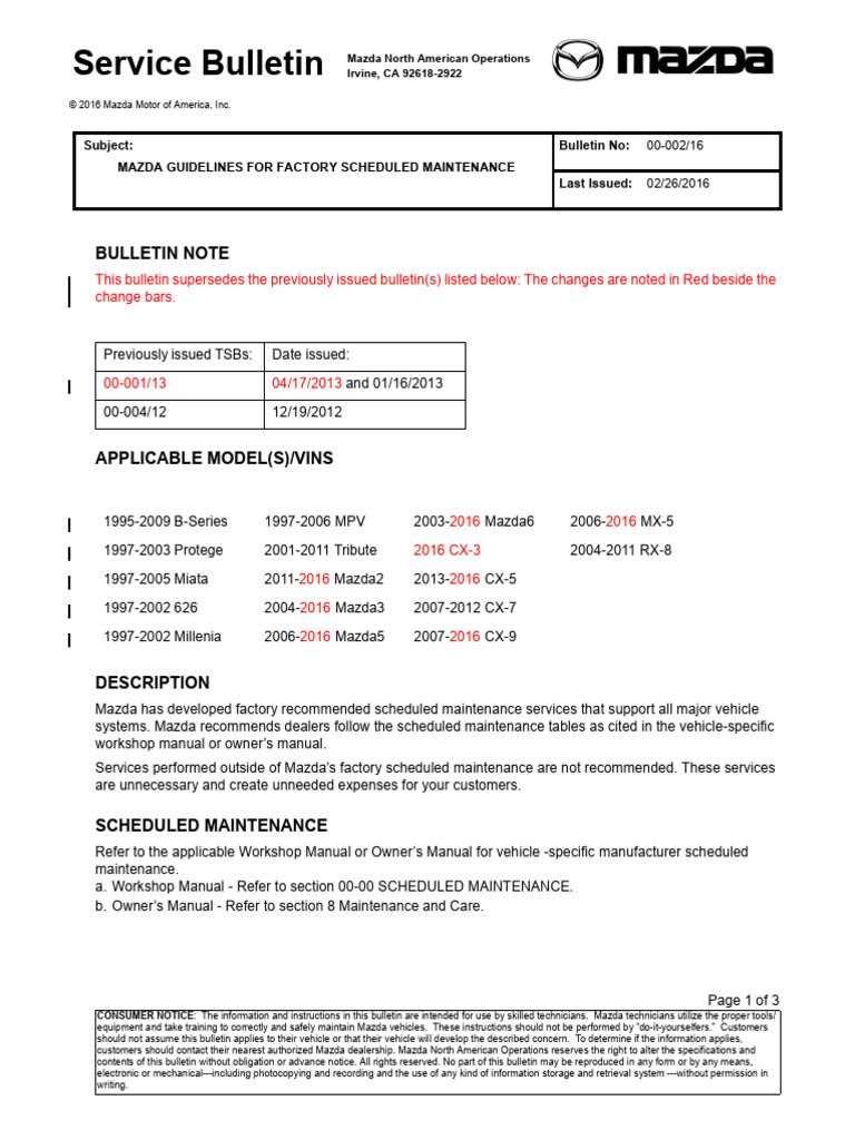 Mazda Guidelines For Factory Scheduled Maintenance | PDF | Engines ...