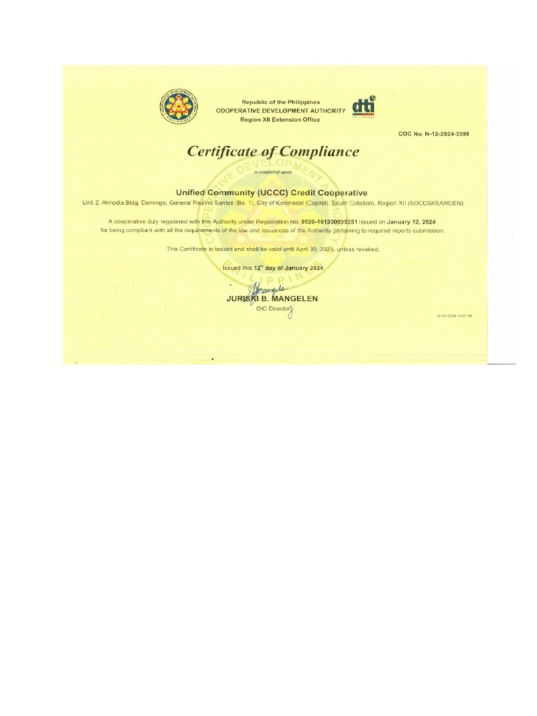 Uccc Certificate of Compliance | PDF