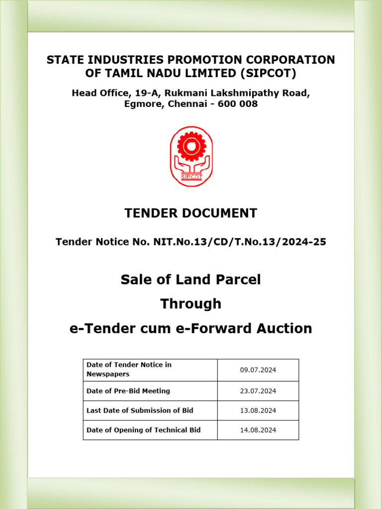 Sipcot Tender | PDF | Auction