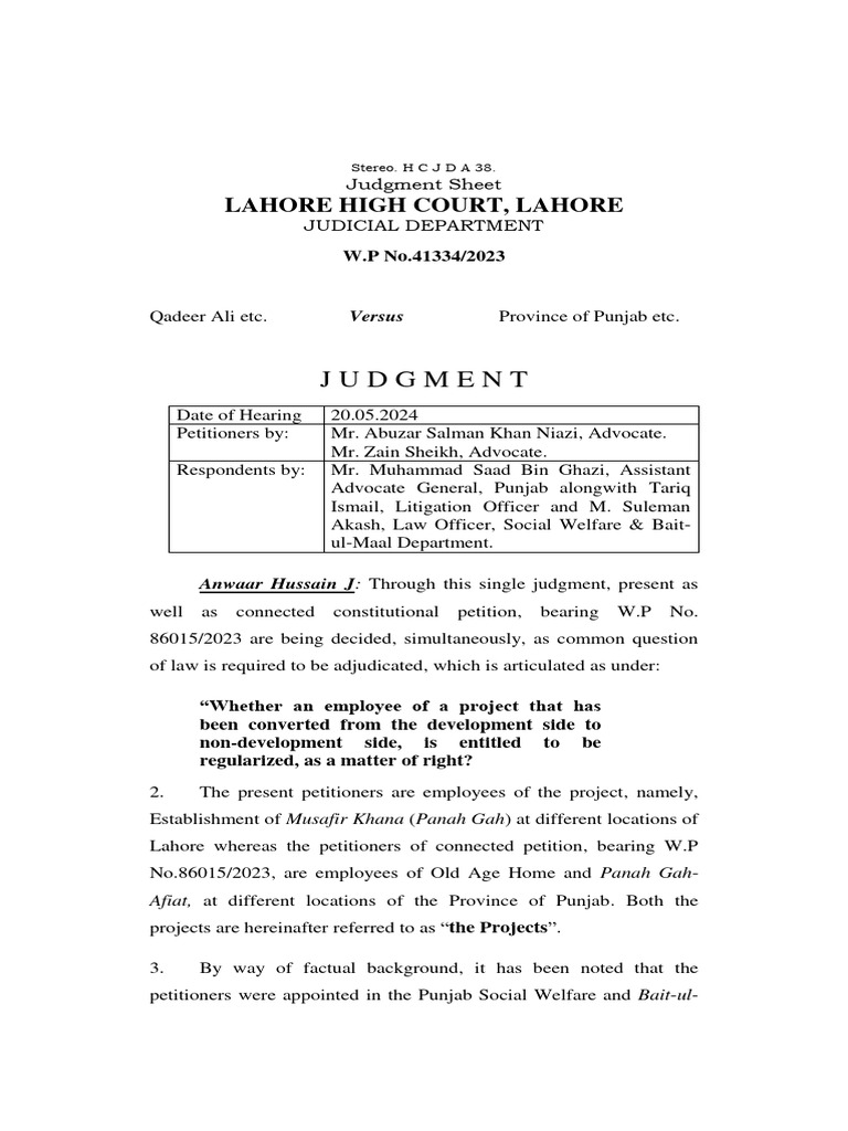 Punjab Project Employee Regularization Case | PDF | Judgment (Law) | Supreme Court Of The United ...