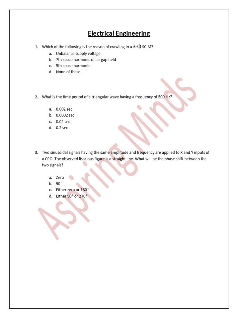 Electrical Engineering Quiz Questions | PDF | Science & Mathematics
