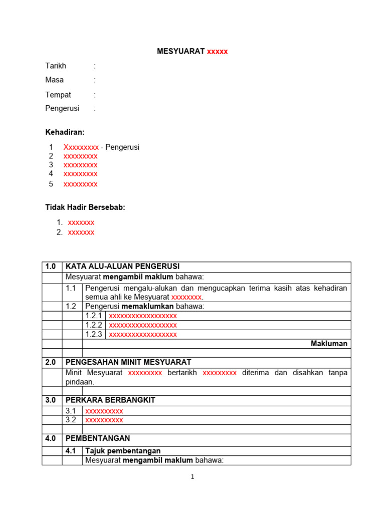 Contoh Minit Mesyuarat | PDF