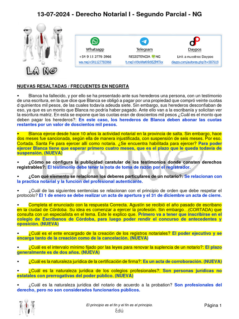 13-07-2024 - Derecho Notarial I - Segundo Parcial - NG? | Descargar gratis PDF | Derecho Civil ...